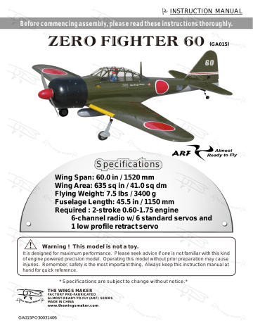 The World Models GA015 Zero Fighter 60 Instruction Manual | Manualzz