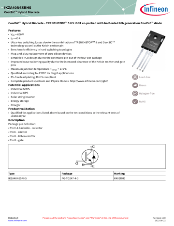 Infineon IKZA40N65RH5 IGBT Discrete Data Sheet | Manualzz
