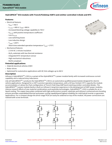Infineon FS400R07A3E3 IGBT Module Data Sheet | Manualzz