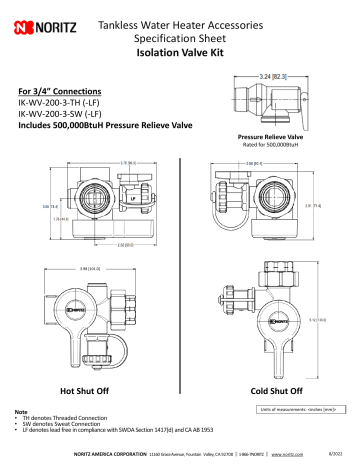 Noritz IK-200-3 (0.75" Valves) Spec Sheet | Manualzz
