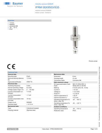 Baumer IFRM 08X9503/S35 Inductive sensors NAMUR Data sheet | Manualzz