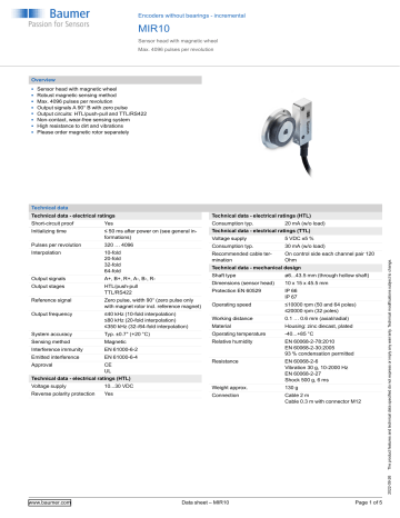 Baumer MIR10 Encoder Data sheet | Manualzz