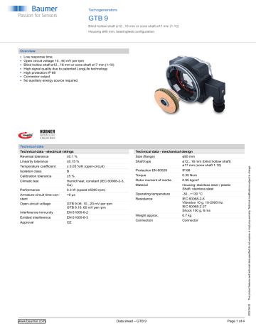 Baumer GTB 9 Tachogenerator Data sheet | Manualzz