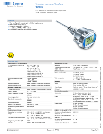 Baumer TFRN Temperature measurement Data sheet | Manualzz