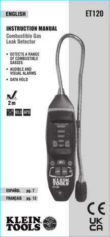 Klein Tools ET120 Combustible Gas Leak Detector Mode d'emploi | Manualzz