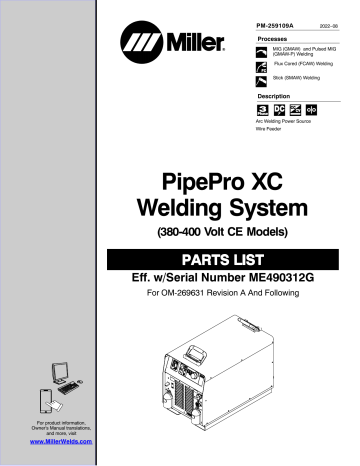 Miller PIPEPRO XC WELDING SYSTEM CE (380-400 VOLT MODEL) ME490312G ...