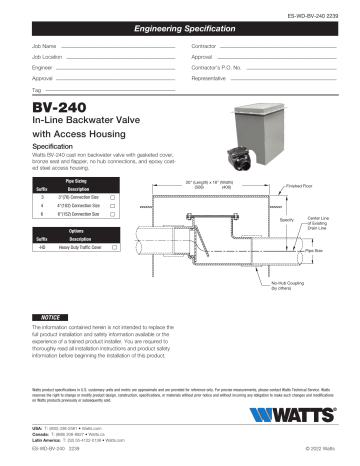 Watts BV-240 Specification Sheet | Manualzz