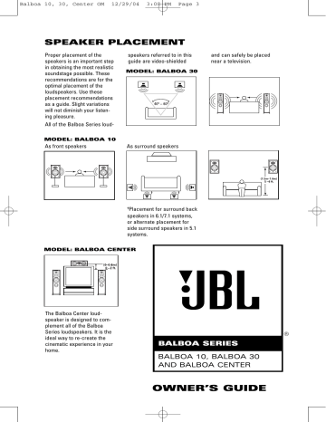 JBL BALBOA CENTER Stereo & Surround Speakers Owner's Manual | Manualzz