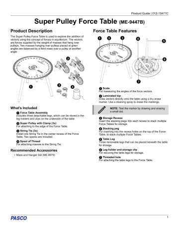 Pasco ME-9447B Super Pulley Force Table Owner's Manual | Manualzz