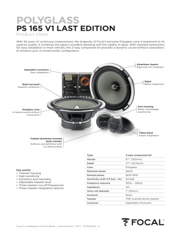 Focal PS 165 V1 Last Edition Product Sheet | Manualzz
