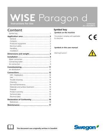 Swegon WISE Paragon d Instructions for use | Manualzz
