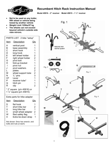 Hollywood Racks Sunlight Recumbent Rack Installation Instructions ...