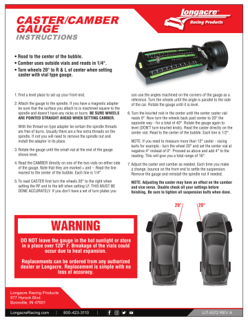 Longacre Caster / Camber Gauge Instructions | Manualzz