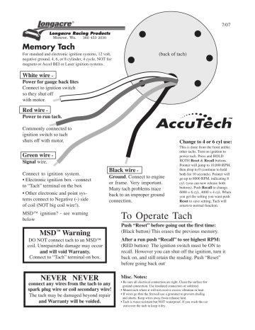 Longacre AccuTech™ Tach Instructions | Manualzz