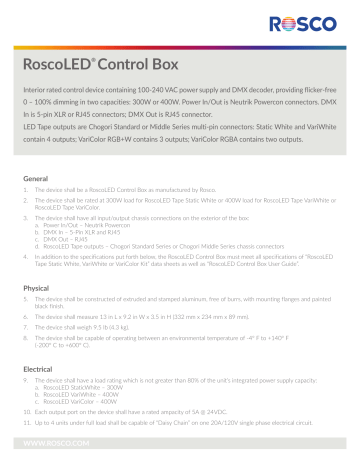 Rosco RoscoLED® Control Box Specification | Manualzz