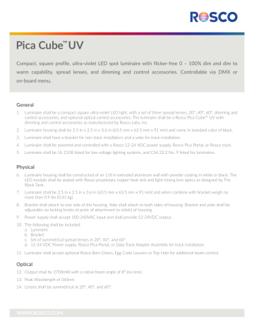 Rosco Pica Cube UV Specification | Manualzz