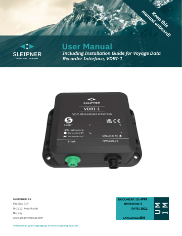 Sleipner VDRI-1 VDR NMEA0183 Interface Installation Manual | Manualzz