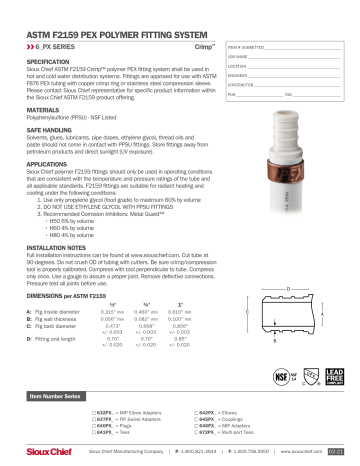 Sioux Chief PowerPEX® ASTM F2159 Plug Spec Sheet | Manualzz