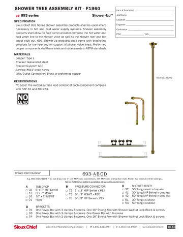 Sioux Chief PowerPEX® ASTM F1960 ShowerUp™ Kits Spec Sheet | Manualzz