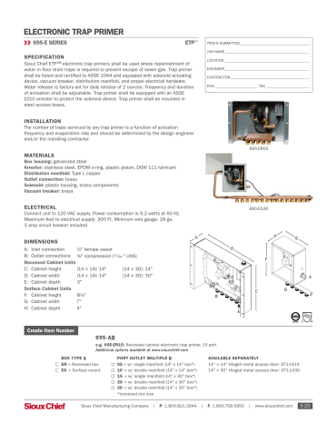 Sioux Chief Electronic Trap Primer Spec Sheet | Manualzz
