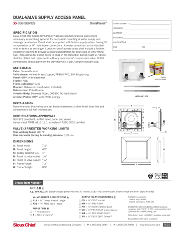 Sioux Chief OmniPanel™ Dual-Valve Access Panel Spec Sheet | Manualzz