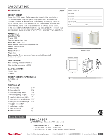 Sioux Chief OxBox™ Gas Valve Outlet Box Spec Sheet | Manualzz