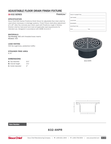 Sioux Chief Hub Drain Fixtures Spec Sheet | Manualzz