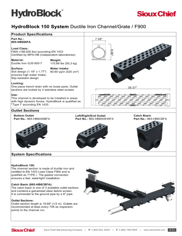 Sioux Chief HydroBlock™ 150 Spec Sheet | Manualzz