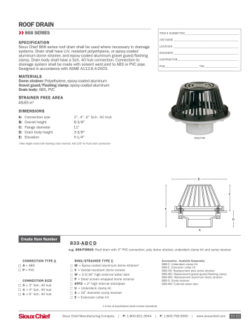 Sioux Chief 868 Series Solvent Weld Roof Drain Spec Sheet | Manualzz
