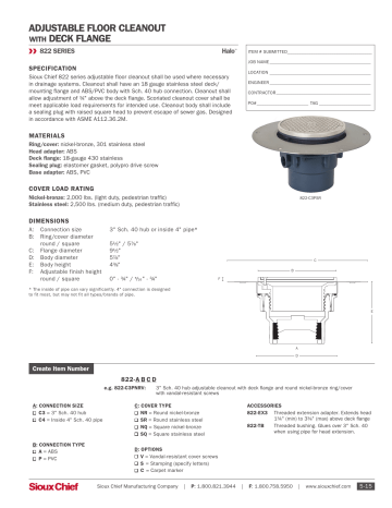 Sioux Chief Halo™ Cleanout Adjustable Cleanout Spec Sheet | Manualzz