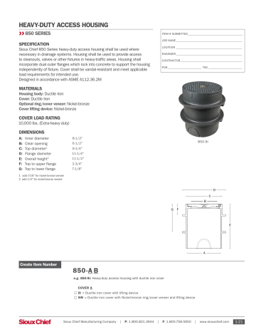 Sioux Chief Heavy-Duty Cleanout Housing Spec Sheet | Manualzz