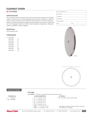 Sioux Chief Cleanout Cover Spec Sheet | Manualzz