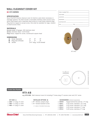 Sioux Chief Cleanout Cover Kit Spec Sheet | Manualzz