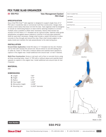 Sioux Chief PEX Chair™ Spec Sheet | Manualzz