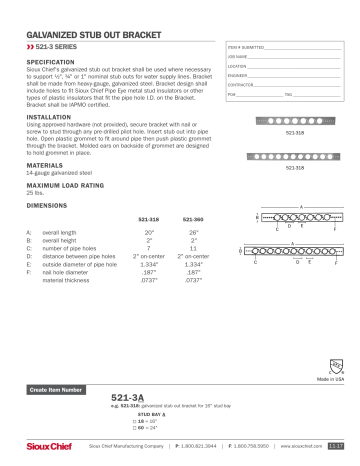 Sioux Chief Stub Out Bracket Spec Sheet | Manualzz