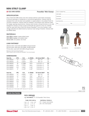 Sioux Chief PowerBar™ Mini Strut Spec Sheet | Manualzz