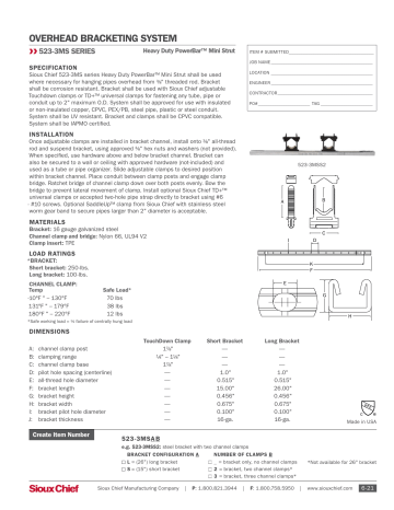 Sioux Chief PowerBar™ Mini Strut Spec Sheet | Manualzz