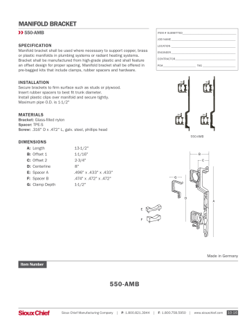 Sioux Chief Manifold Brackets Spec Sheet | Manualzz
