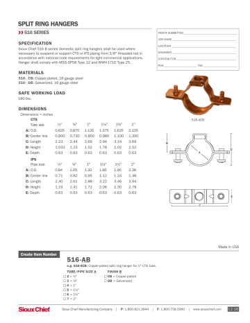 Sioux Chief Split Ring Hanger Specification | Manualzz