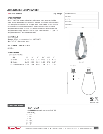 Sioux Chief Swivel Loop Hanger Spec Sheet | Manualzz