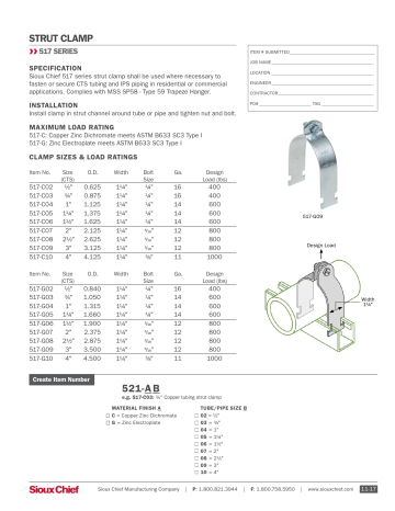 Sioux Chief Strut Clamps Specification | Manualzz