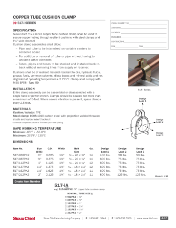 Sioux Chief Copper Tube Cushion Clamps Spec Sheet | Manualzz