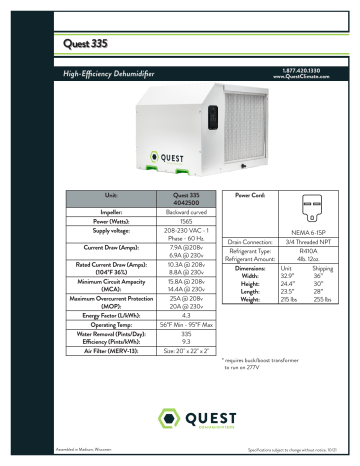 Quest 335 Specification Sheet | Manualzz