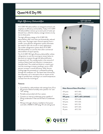 Quest Hi-E Dry 195 Specification Sheet | Manualzz