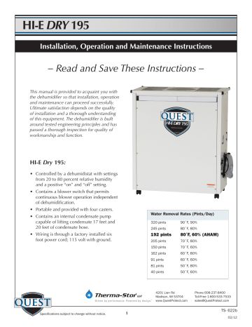 Quest Hi-E Dry 195 Product Manual | Manualzz