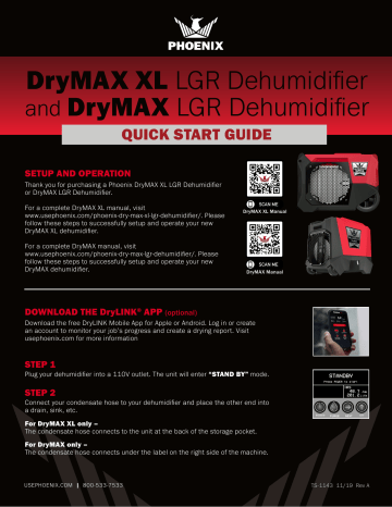Phoenix DryMAX BLE Dehumidifier Quick Start Guide | Manualzz