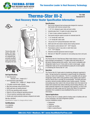 Therma-Stor III-2 Spec Sheet | Manualzz