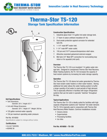 Therma-Stor TS-120 Spec Sheet | Manualzz