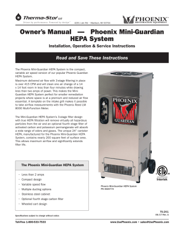 Phoenix Mini-Guardian HEPA System Product Manual | Manualzz