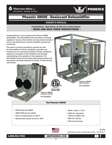 Phoenix 4800 Electric Desiccant Dehumidifier Product Manual | Manualzz